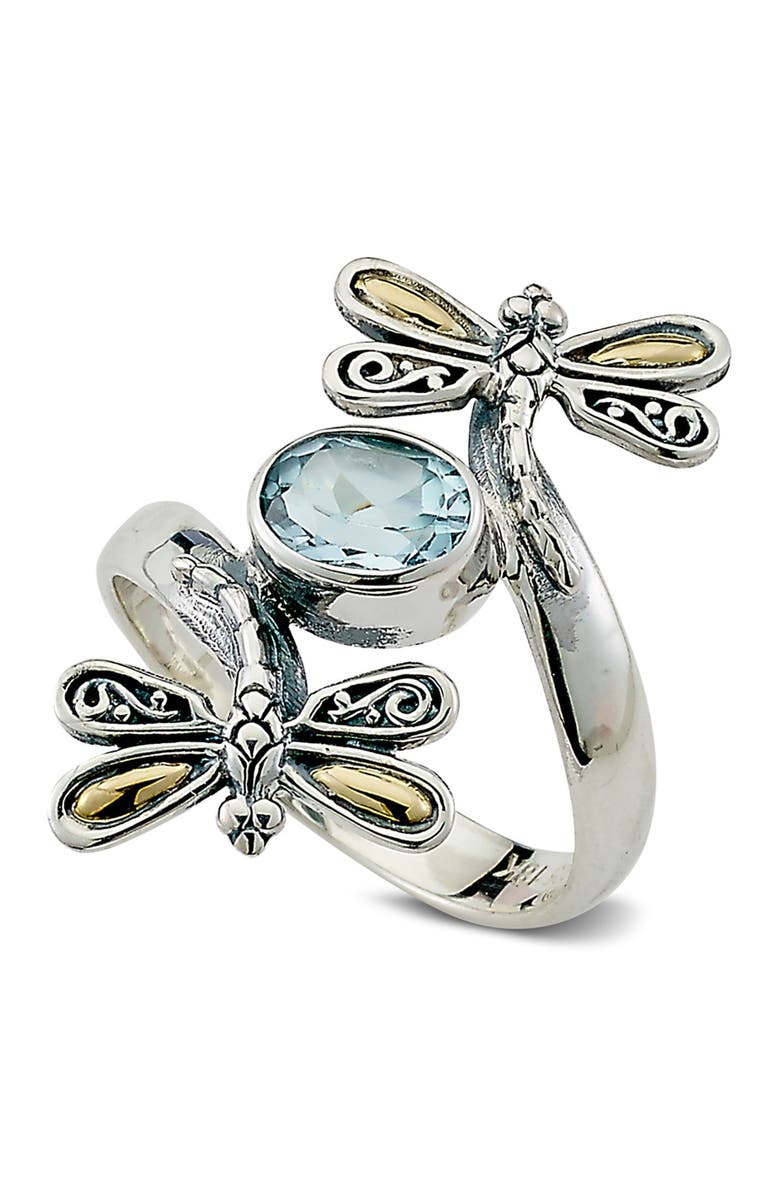 SAMUEL B. Sterling Silver & 18K Gold Bypass Dragonfly Ring With Blue ...
