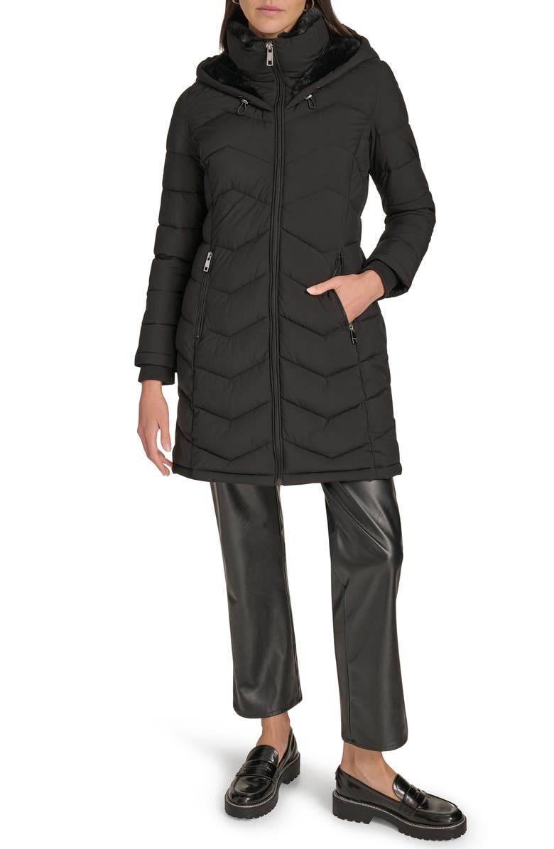 Calvin Klein Matte Stretch Hooded Chevron Quilted Jacket | Nordstromrack