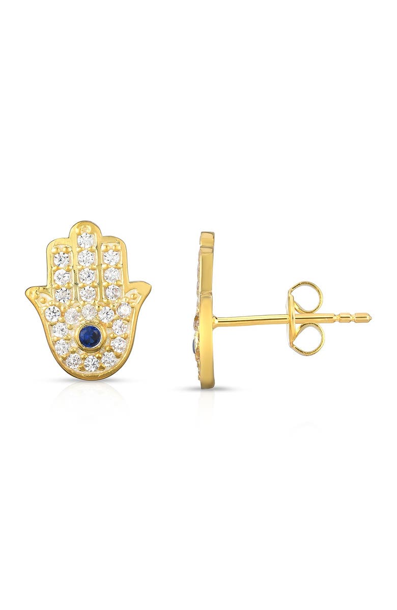 SPHERA MILANO 14K Gold Plated Sterling Silver Pave CZ Hamsa Stud ...