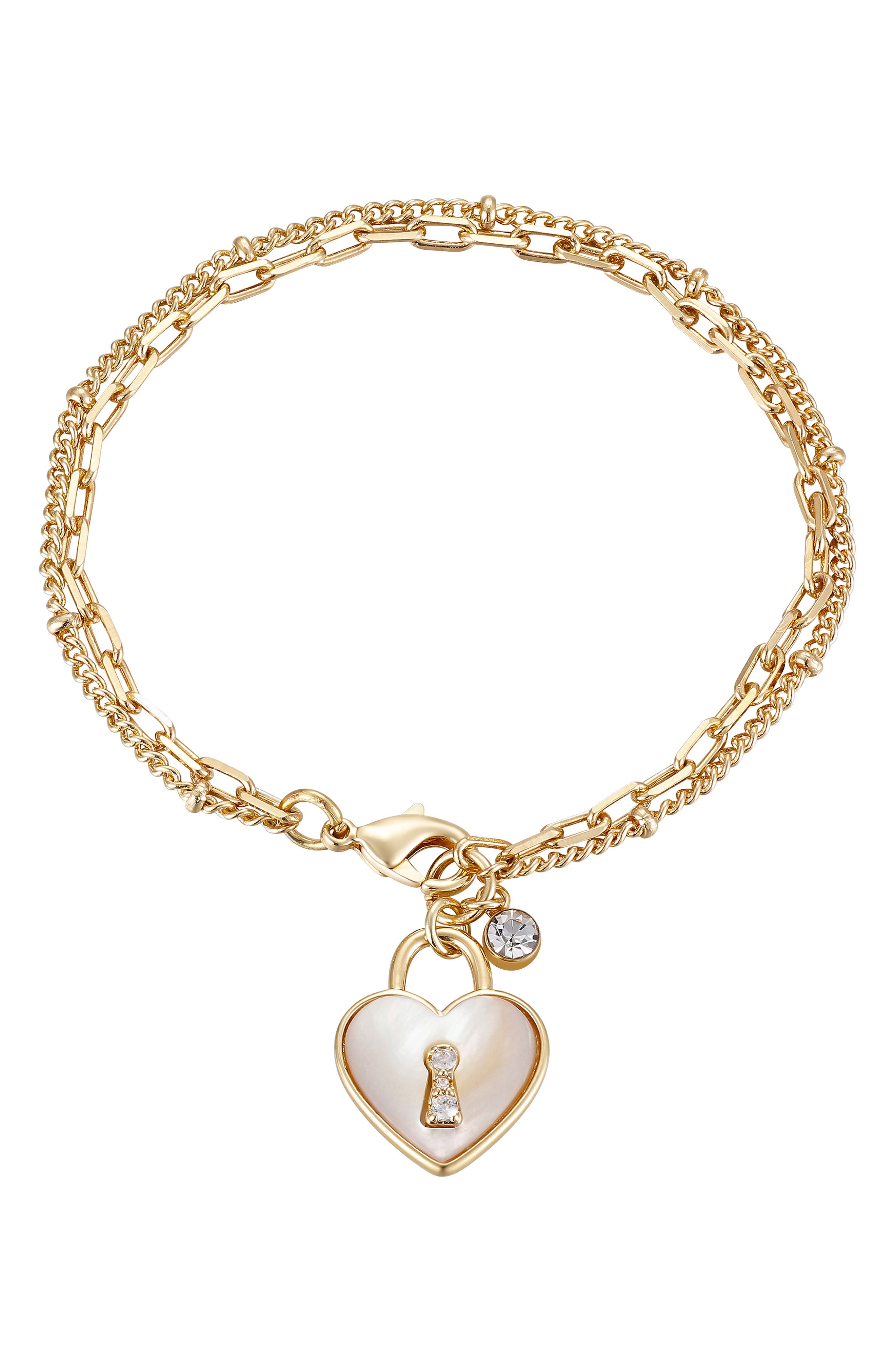 LA ROCKS Double Chain Heart Lock Pendant Bracelet | Nordstromrack