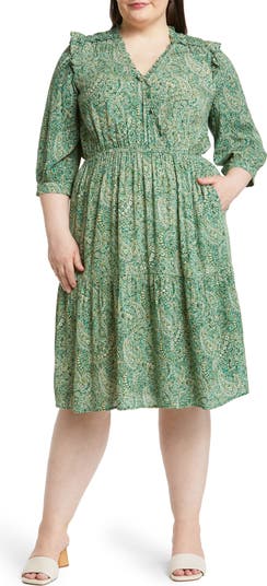 Wit & Wisdom Paisley Ruffle Shoulder Midi Dress | Nordstrom