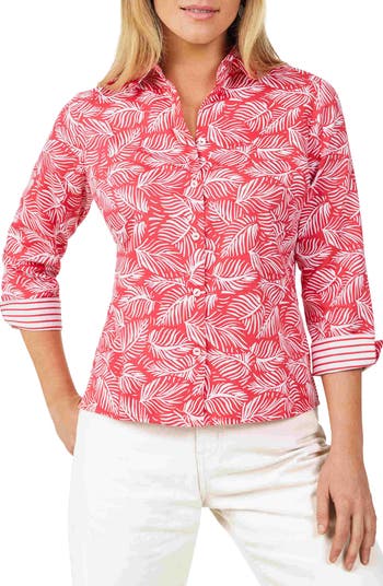 Foxcroft Lucie Leaf Print Cotton Button-Up Shirt | Nordstrom
