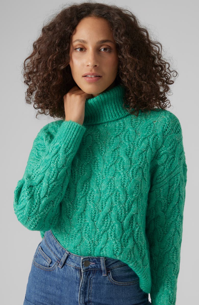VERO MODA Tilly Cable Stitch Recycled Polyester Blend Turtleneck ...