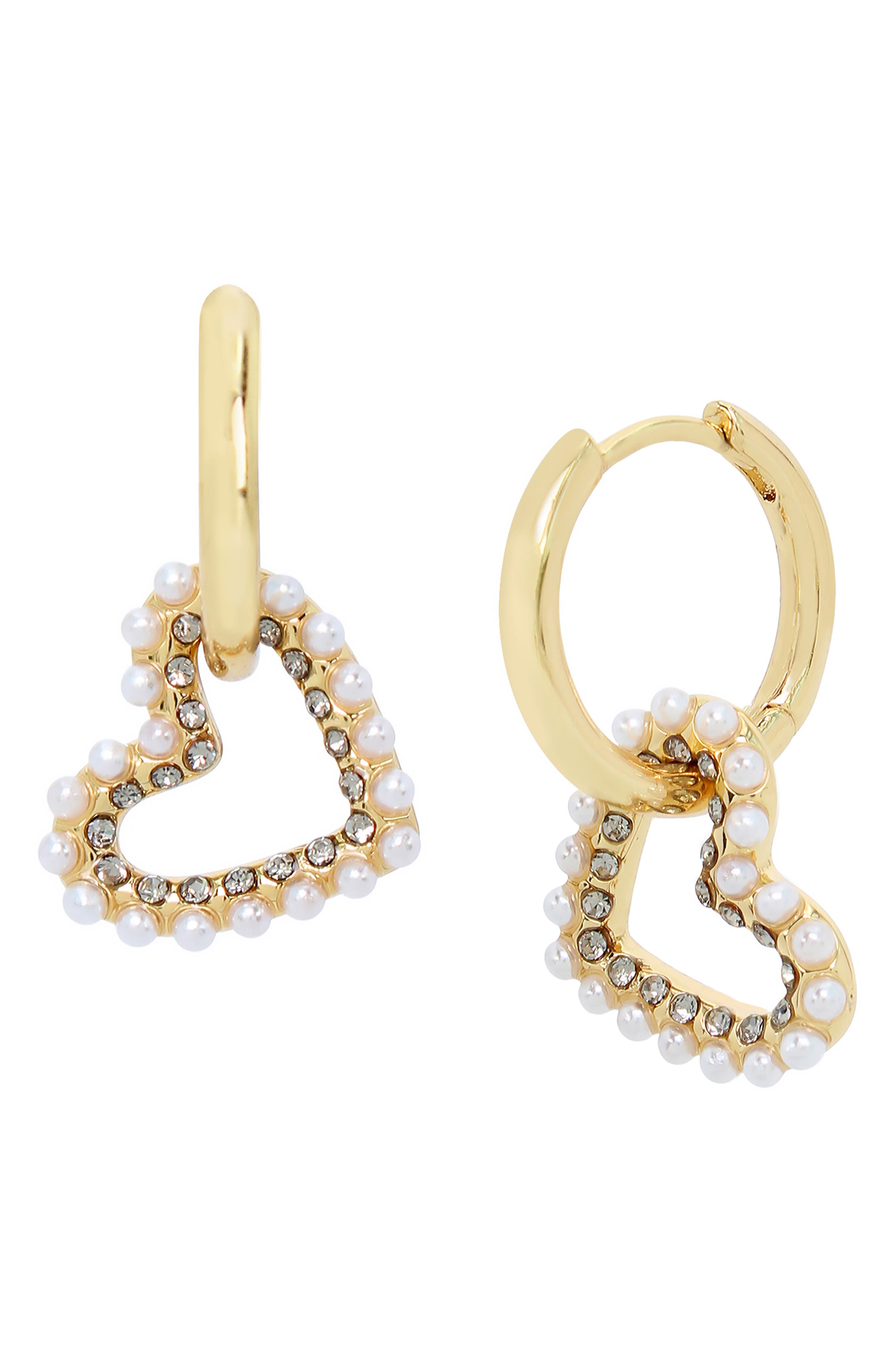 AllSaints Crystal & Faux Pearl Heart Drop Huggie Hoop Earrings ...
