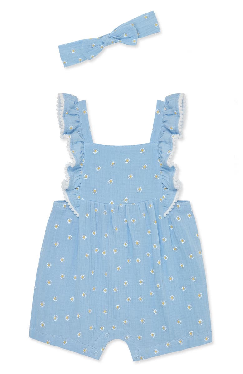 Little Me Daisy Cotton Gauze Romper & Headband Set | Nordstromrack
