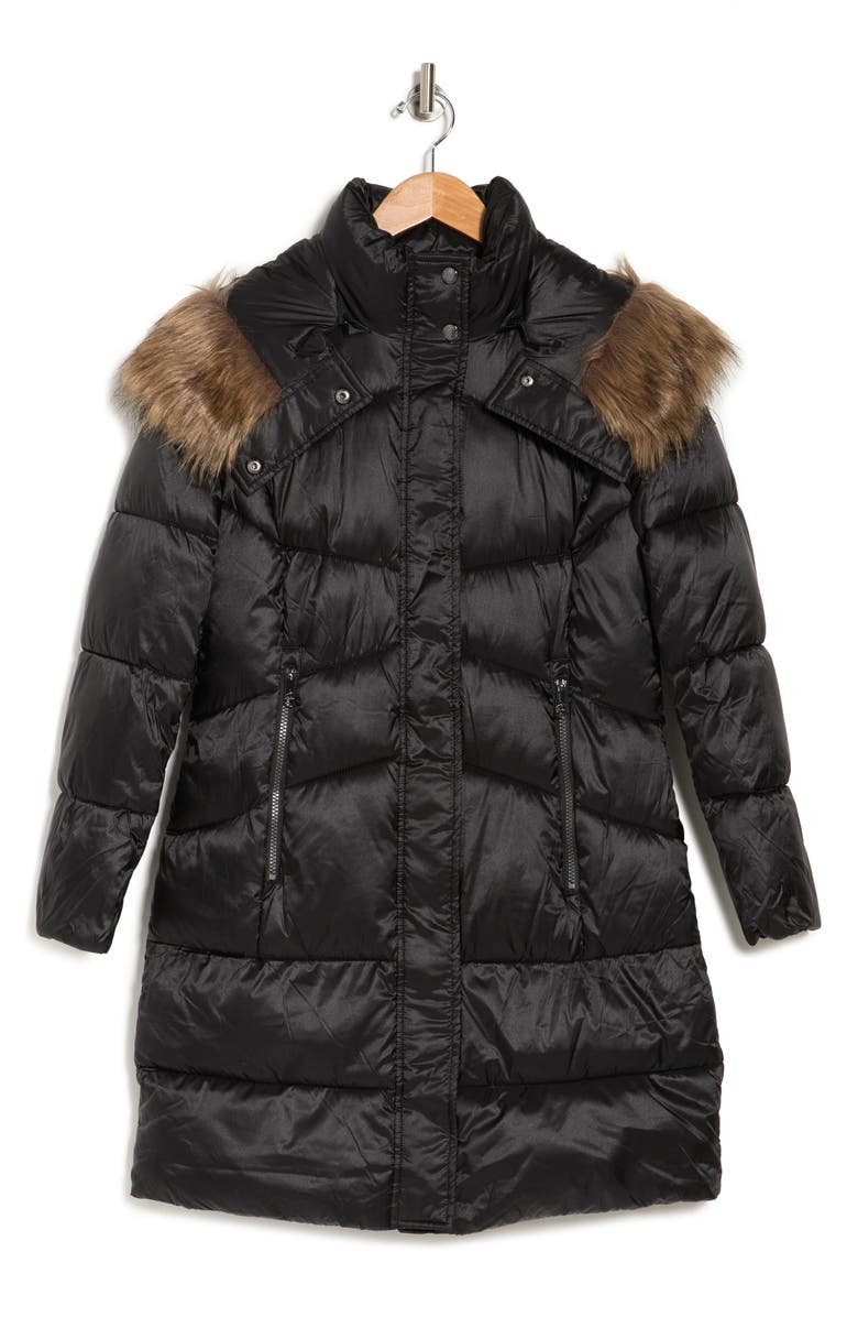 Sam Edelman 3/4 Puffer Jacket w/ Faux Fur Trim Hood | Nordstromrack