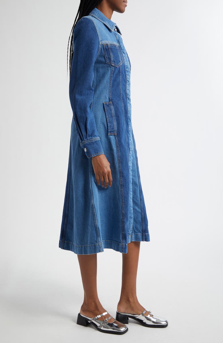 Stine Goya Long Sleeve Two Tone Organic Cotton Denim Shirtdress ...