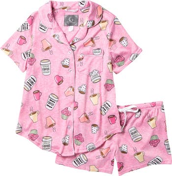 PJ COUTURE Cozy Lux Patterned Top & Short 2-Piece Pajama Set ...