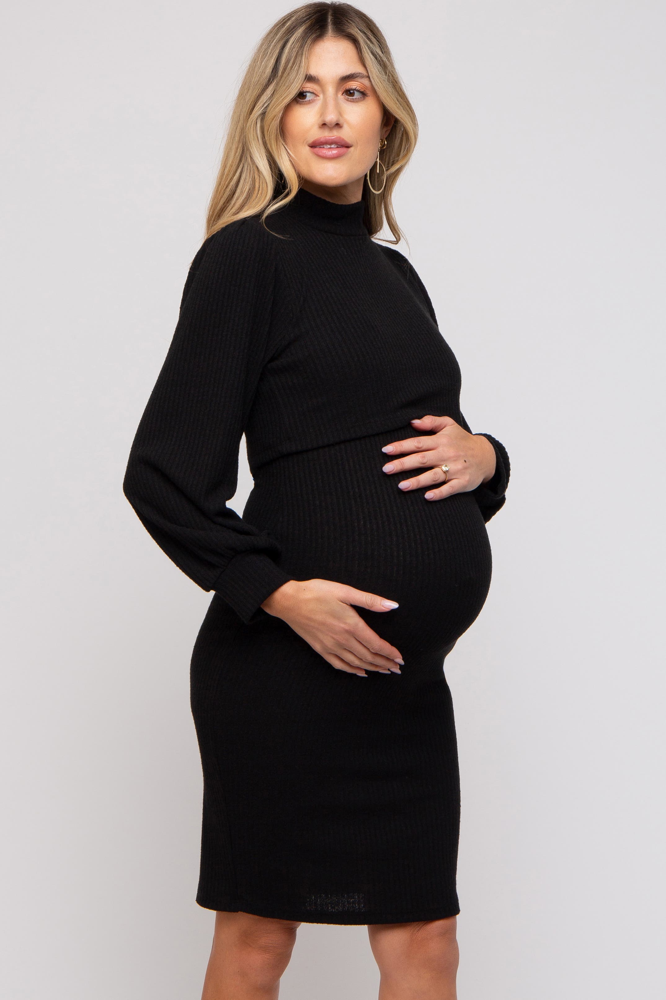 PinkBlush Rib Knit Mock Neck Mock Neck Nursing Dress | Nordstrom