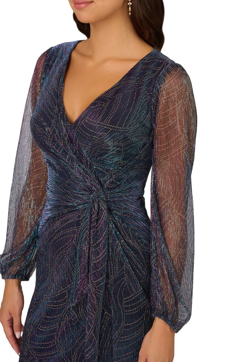Adrianna Papell Metallic Mesh Long Sleeve Gown | Nordstrom