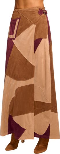 Ramy Brook Jeannie Faux Suede Patchwork Maxi Skirt | Nordstromrack
