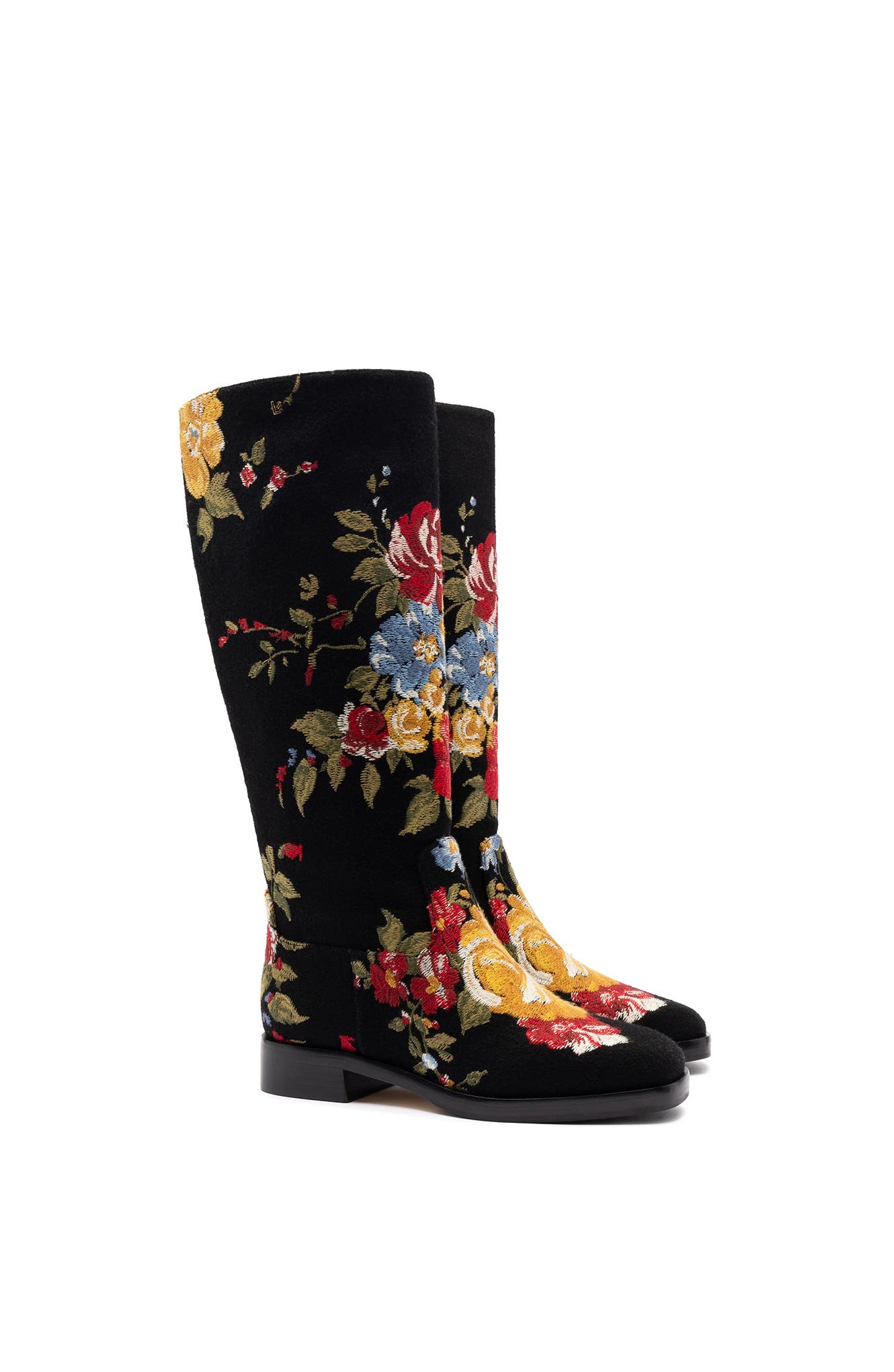 Larroudé x Markarian Flat Boot In Wool and Floral Embroidery | Nordstrom