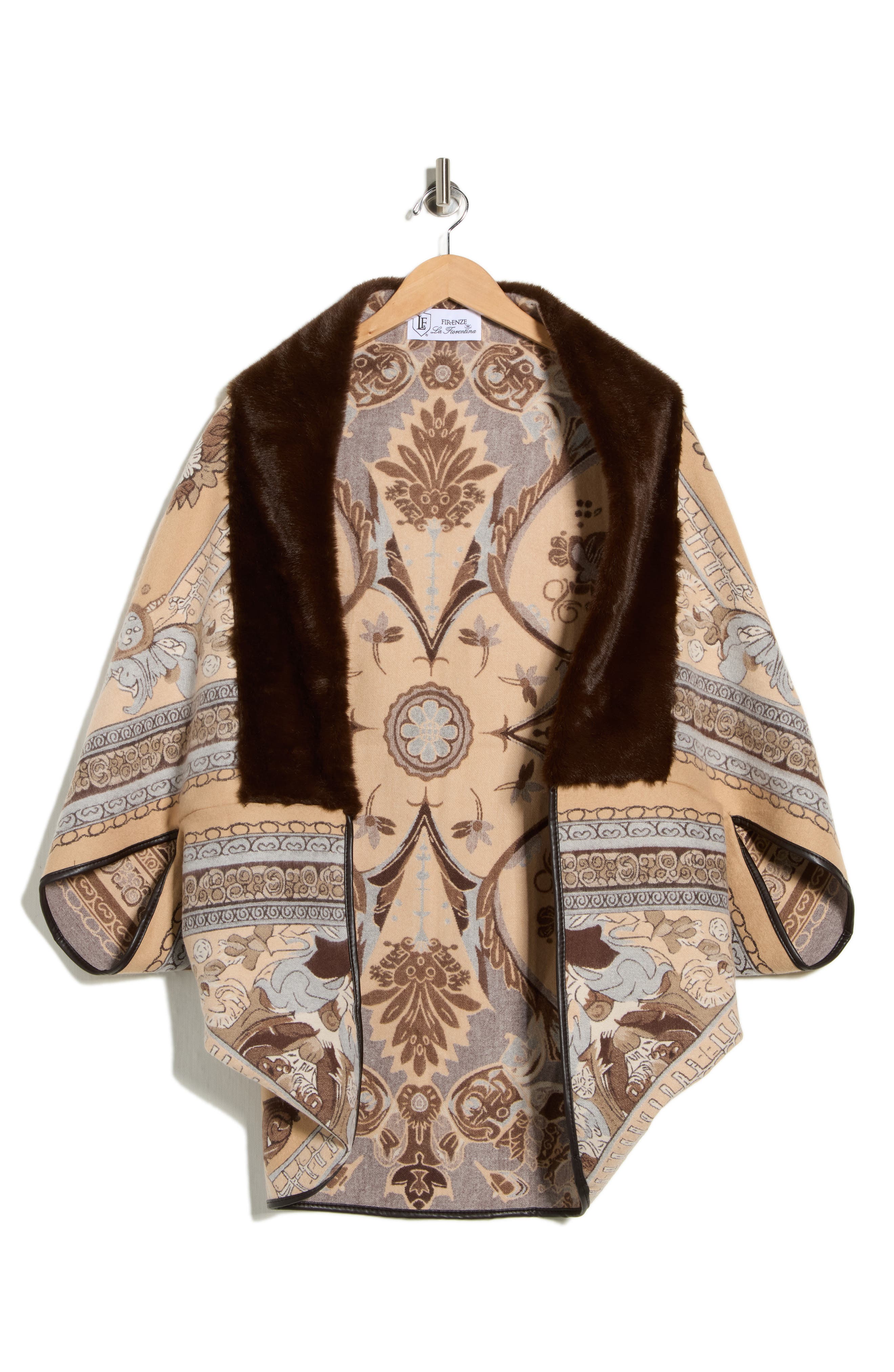 La Fiorentina Faux Fur Trim Cocoon Cape | Nordstromrack