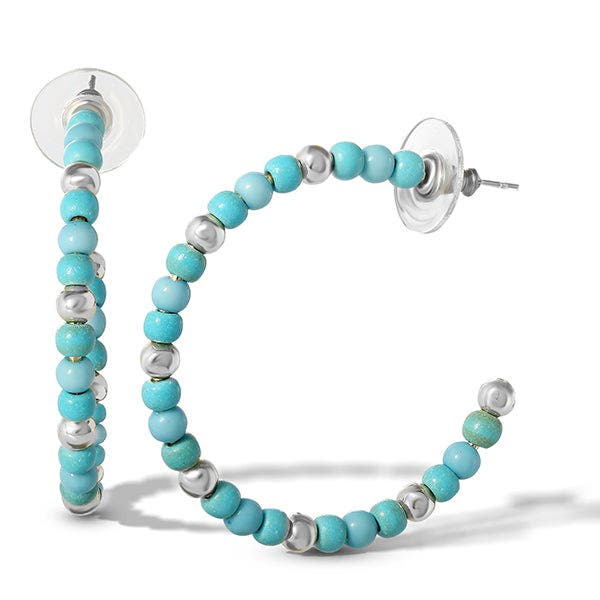 Jessica Simpson Turquoise Bead Hoop Earrings, Gold Or Silver Tone ...
