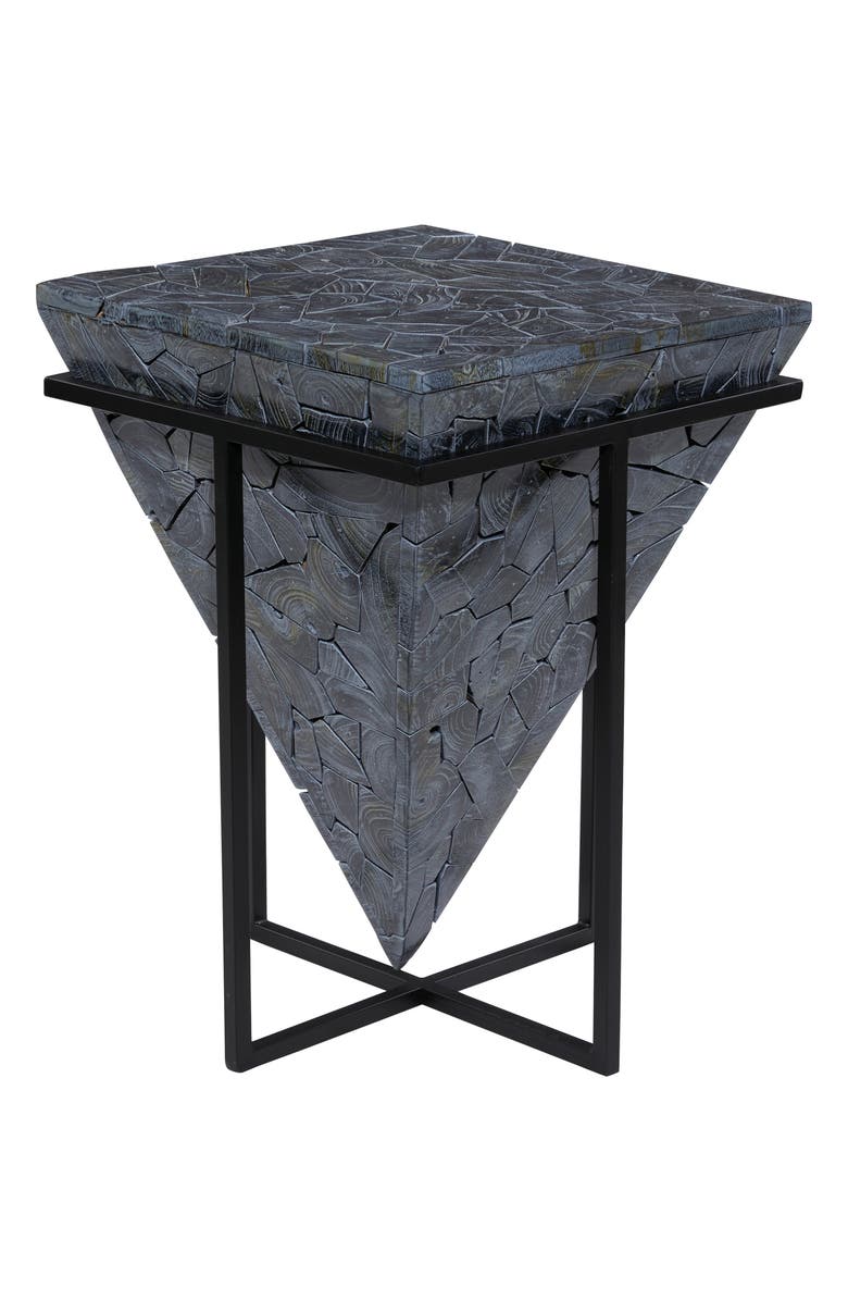 GINGER BIRCH STUDIO Gray Teak Wood Contemporary Accent Table with Black ...