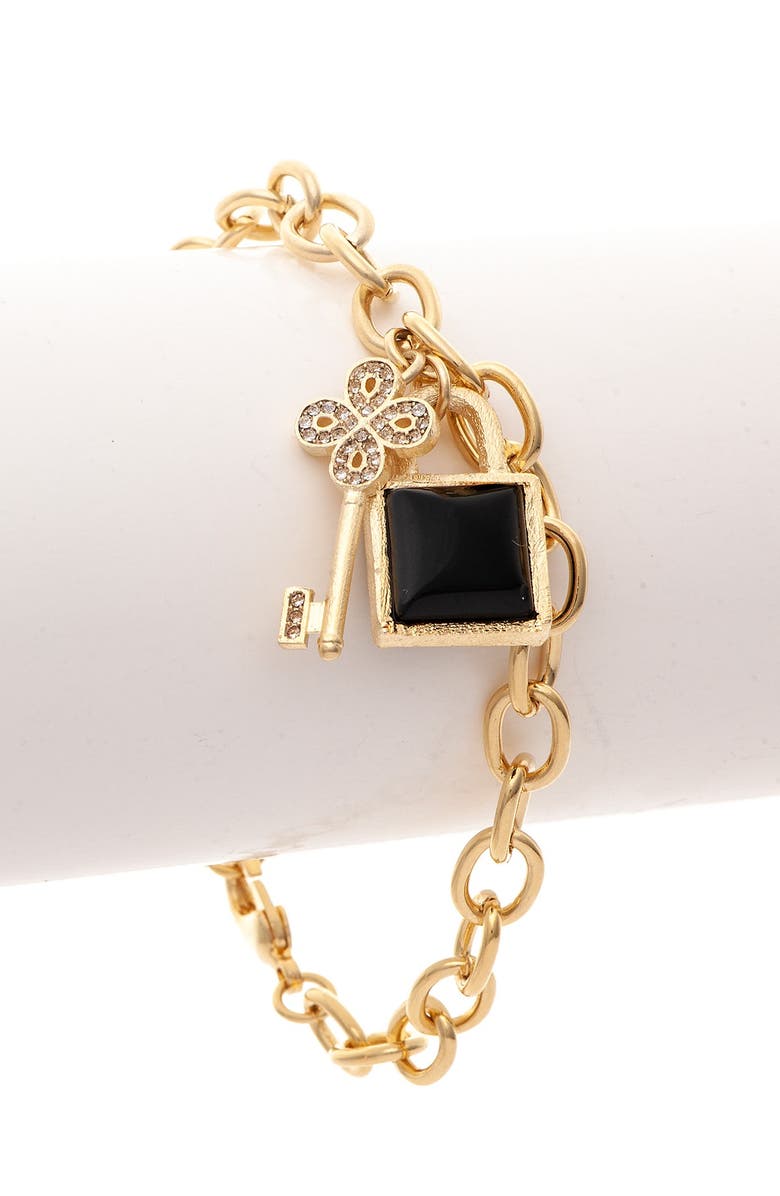 RIVKA FRIEDMAN 18K Gold Clad Satin Finish Onyx Lock and Cubic Zirconia ...