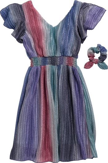 Emerald Sundae Kids' Plissé Pleat Dress & Ponytail Holder Set ...