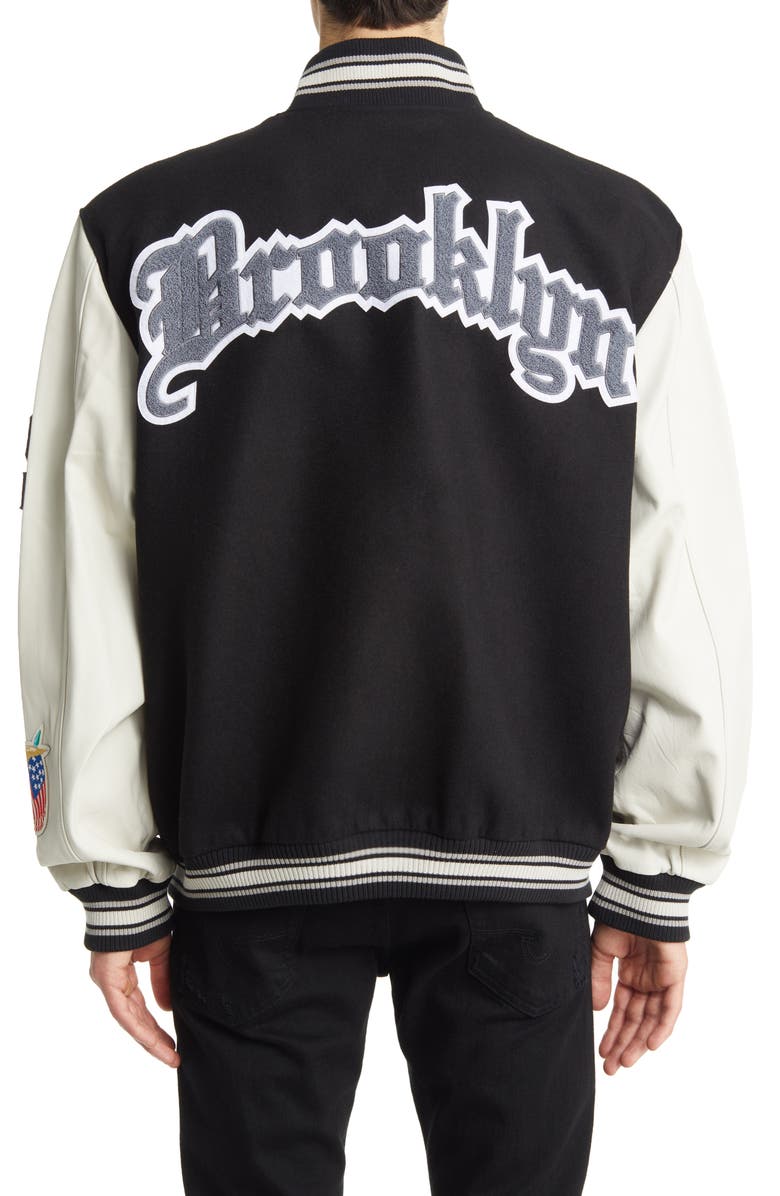 JEFF HAMILTON Brooklyn Nets Block Letter Wool Blend Varsity Jacket ...