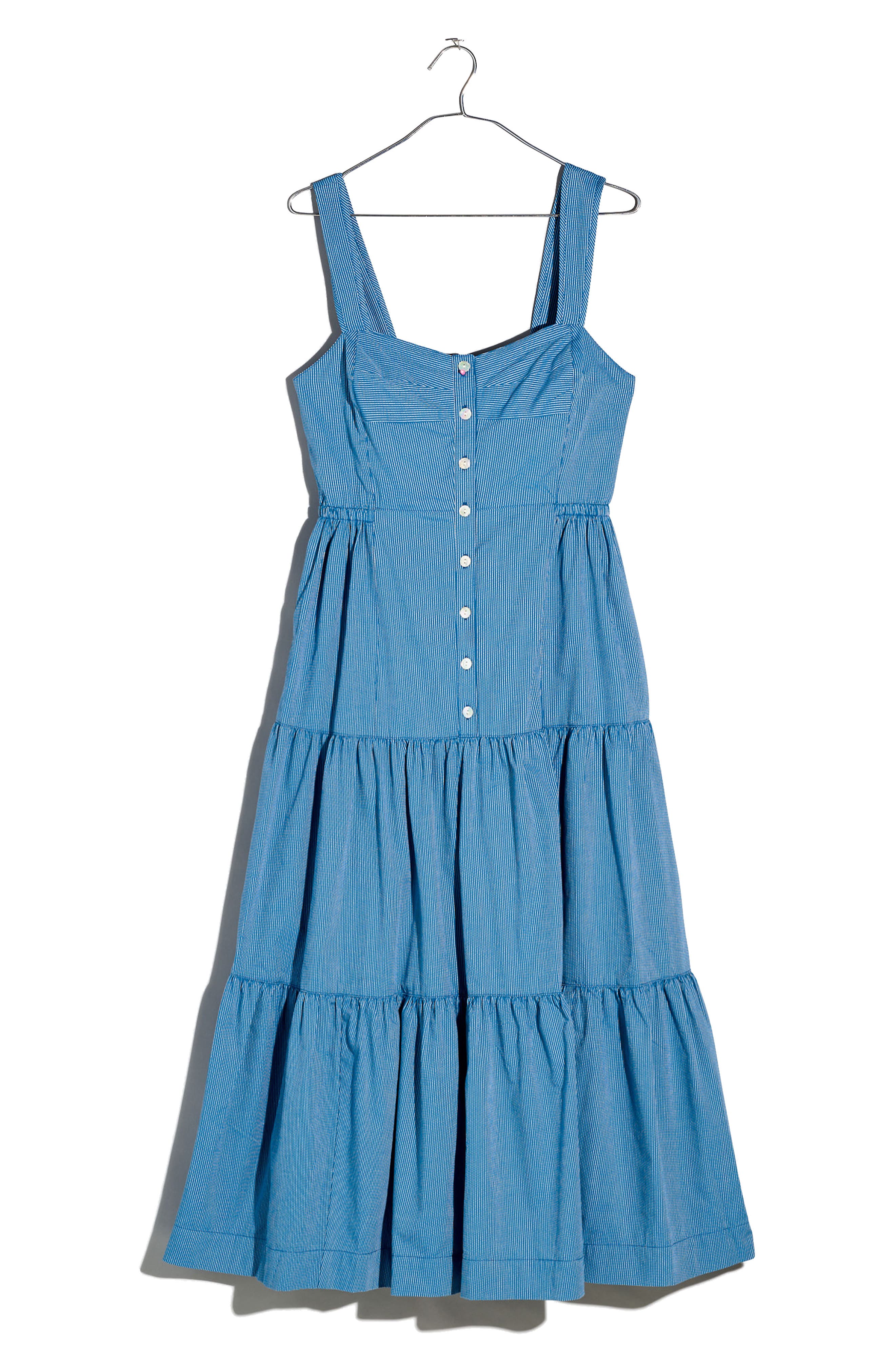 Madewell Stripe Button Front Tiered Midi Dress | Nordstromrack
