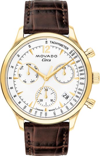 Movado Circa Chronograph Leather Strap Watch, 43mm | Nordstrom