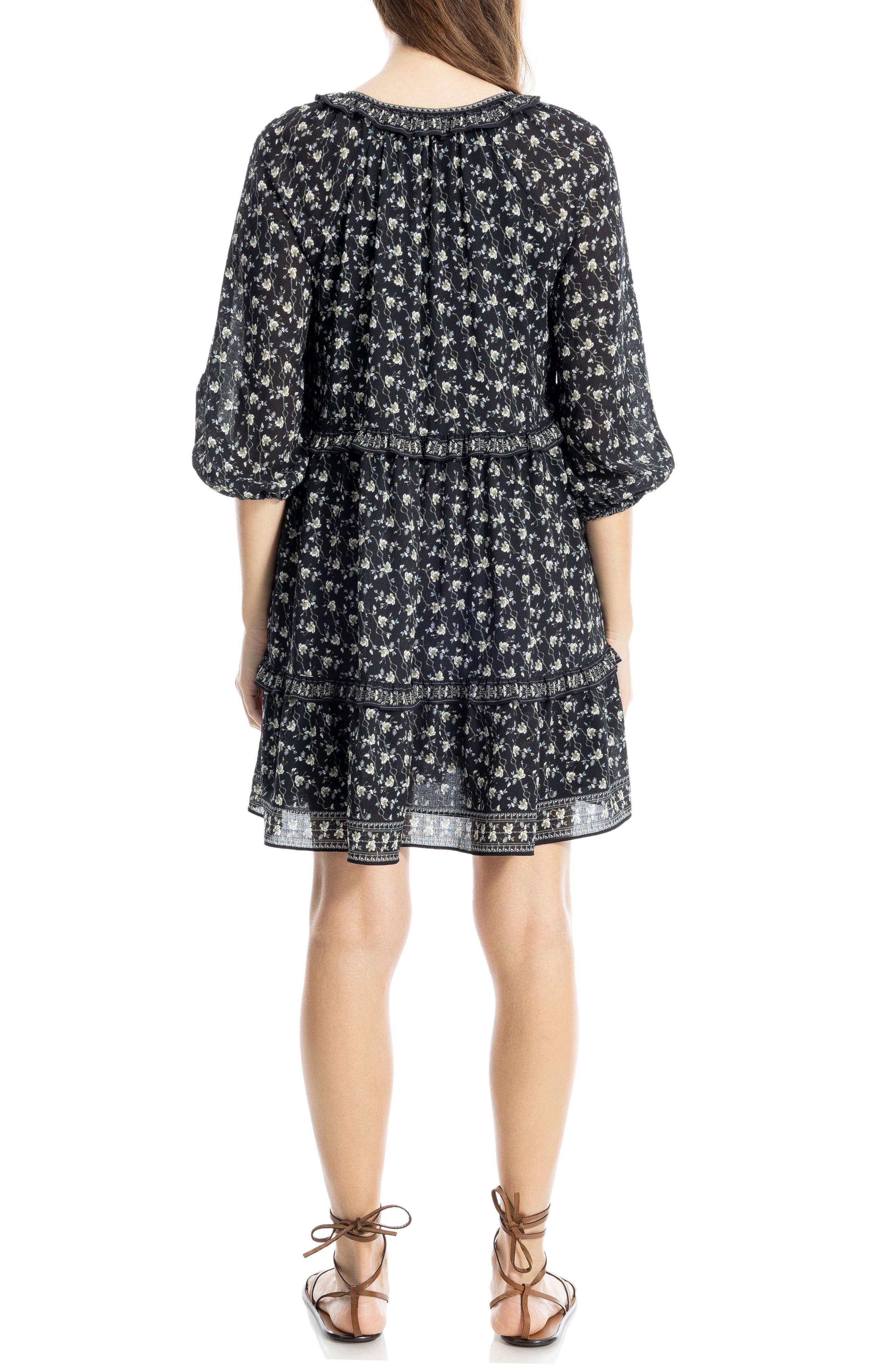 MAX STUDIO Floral Three-Quarter Sleeve Keyhole Minidress | Nordstromrack