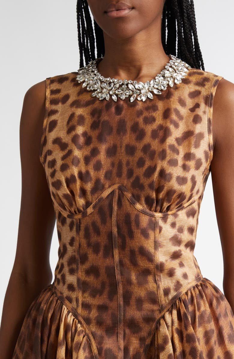 Zimmermann Crystal Embellished Leopard Print Paneled Minidress ...