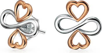 BLING JEWELRY Two-Tone Ayllu Symbol Heart Infinity Clover Stud Earrings ...