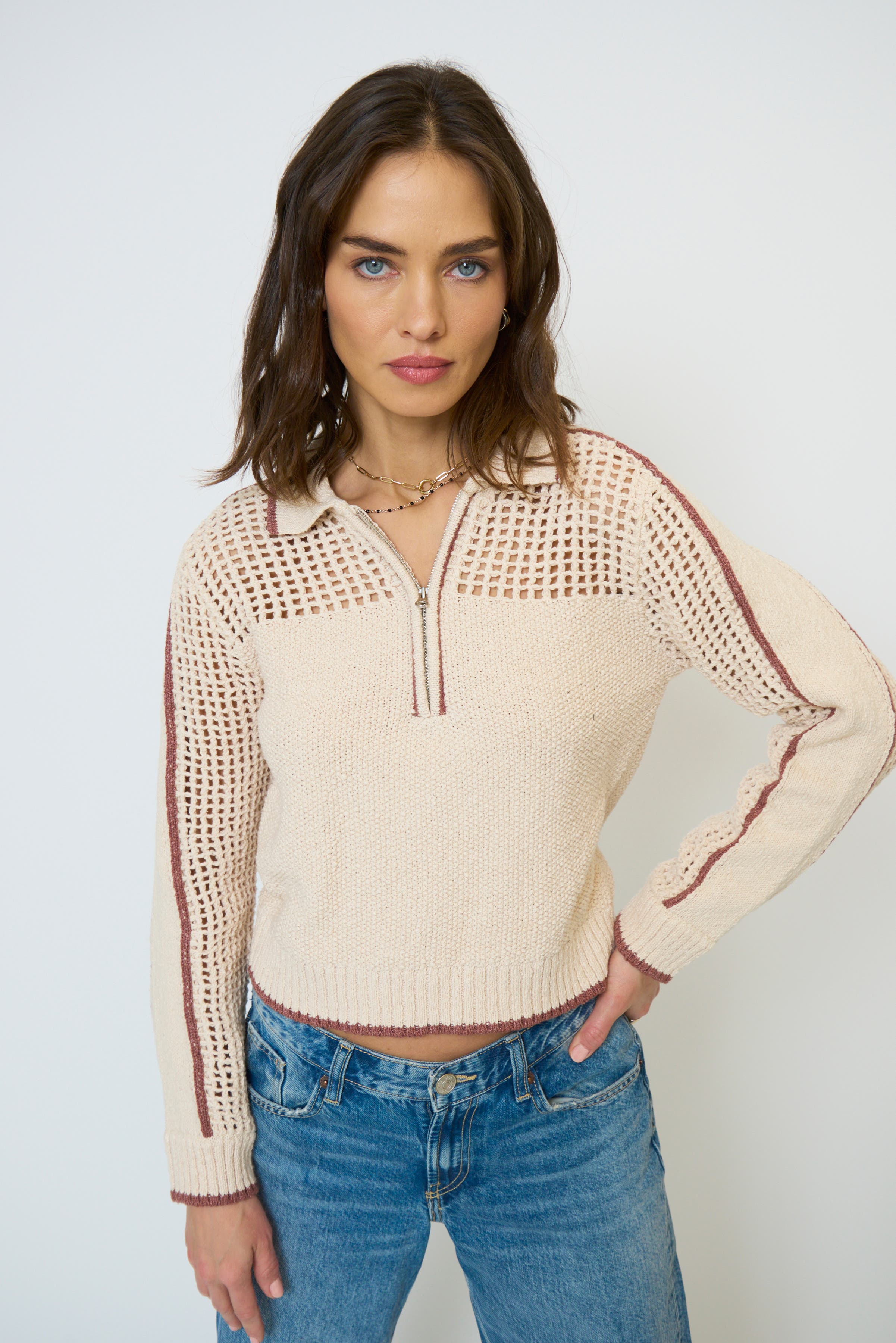Central Park West Carla Mesh Yoke Polo | Nordstrom