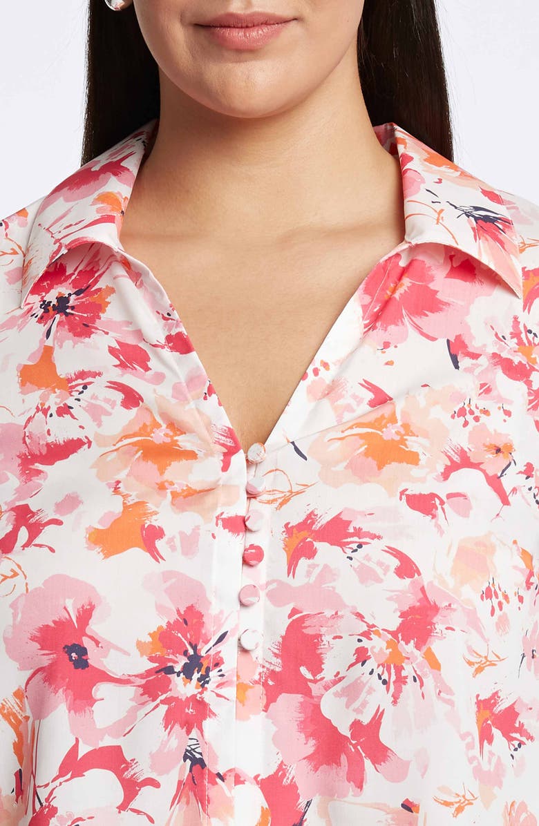Foxcroft Alexis Floral Smocked Sleeve Cotton Popover Top | Nordstrom