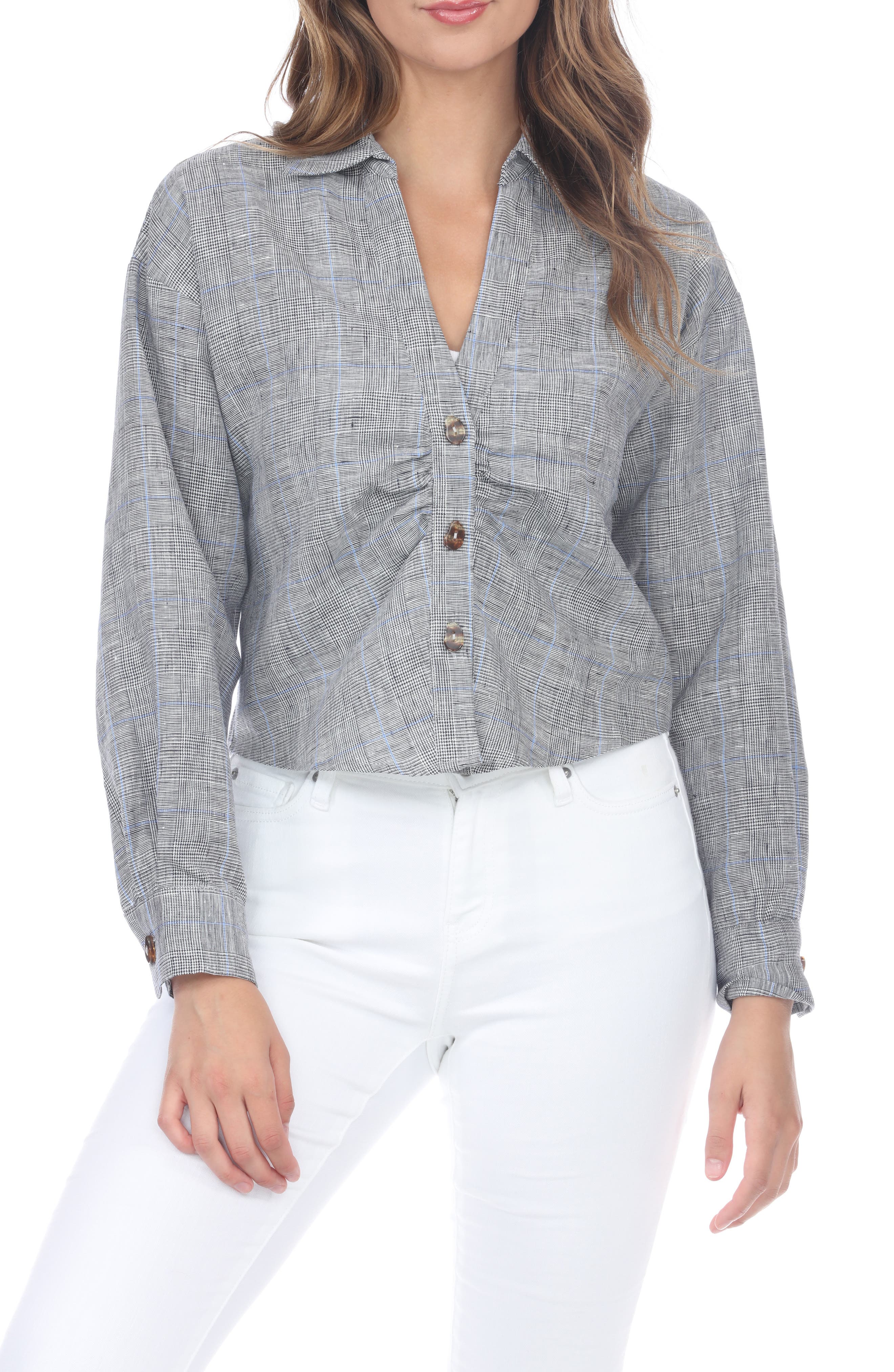 RAIN AND ROSE Button Front Crop Linen Top | Nordstromrack