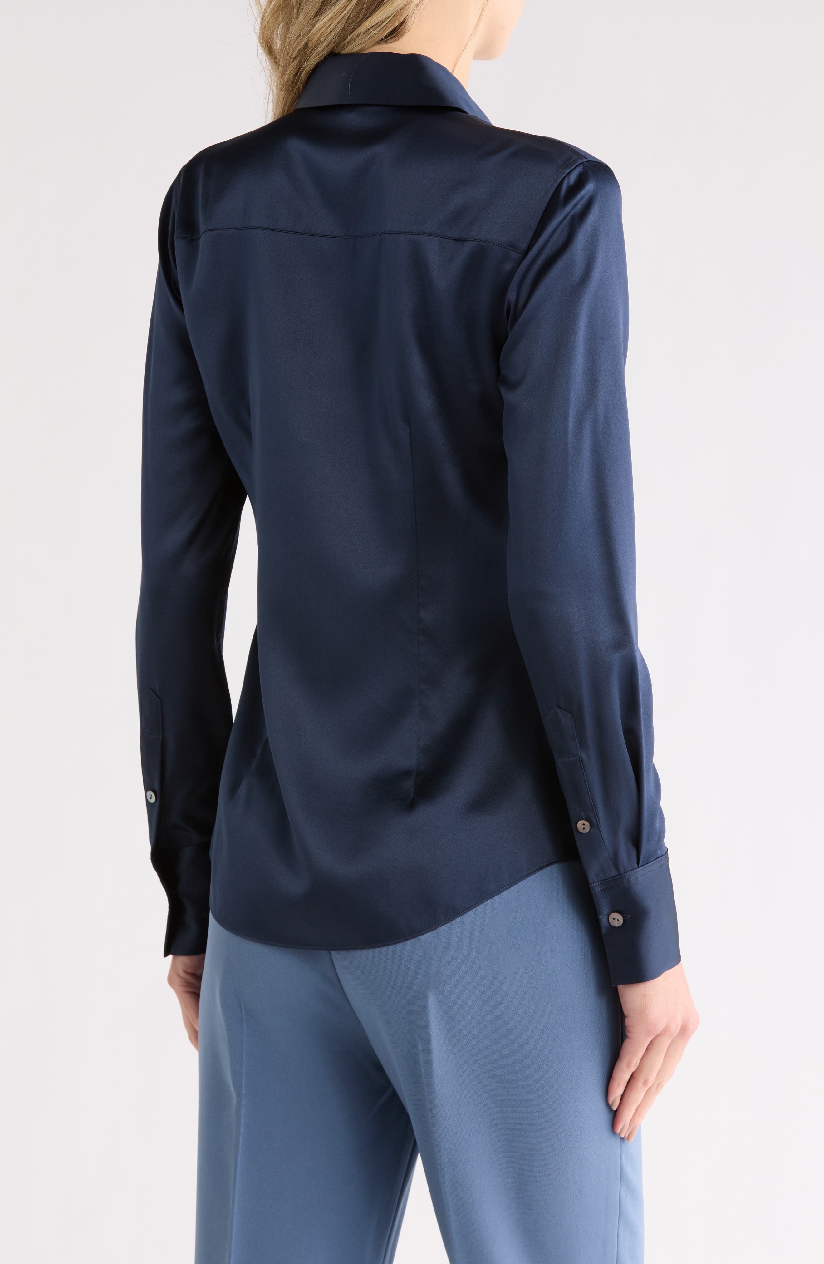 Theory Perfect Fitted Stretch Silk Button-Up Shirt | Nordstromrack
