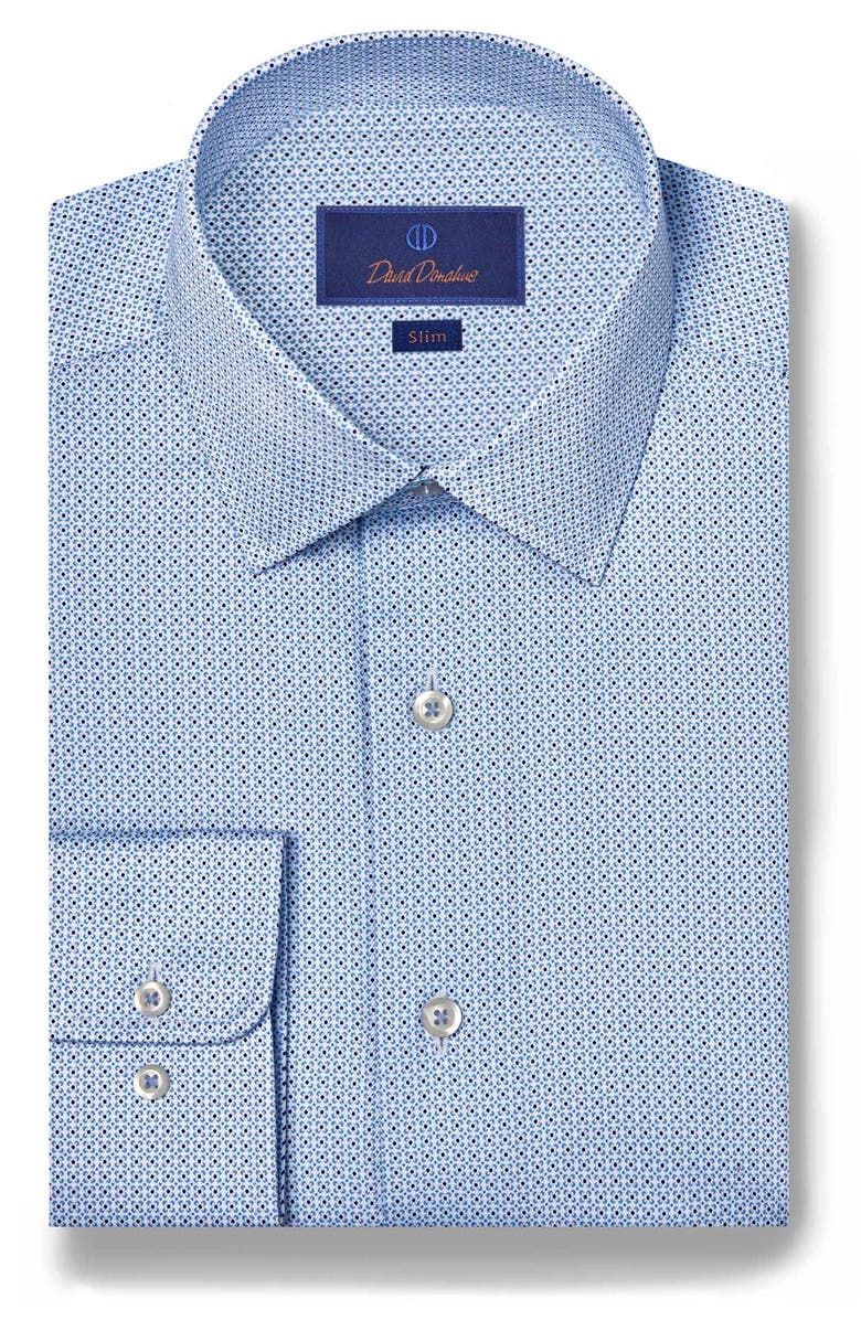 David Donahue Slim Fit Neat Print Herringbone Dress Shirt | Nordstromrack