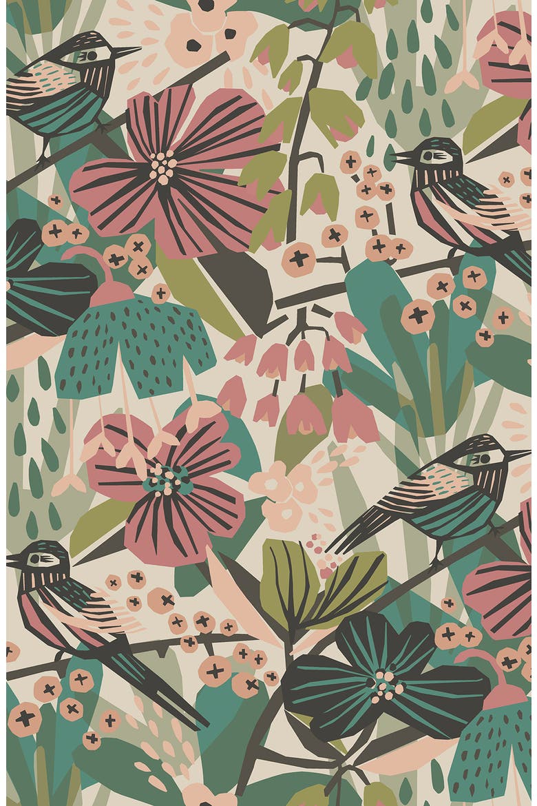 Teal Pink Jaybird Peel and Stick Wallpaper | Nordstromrack