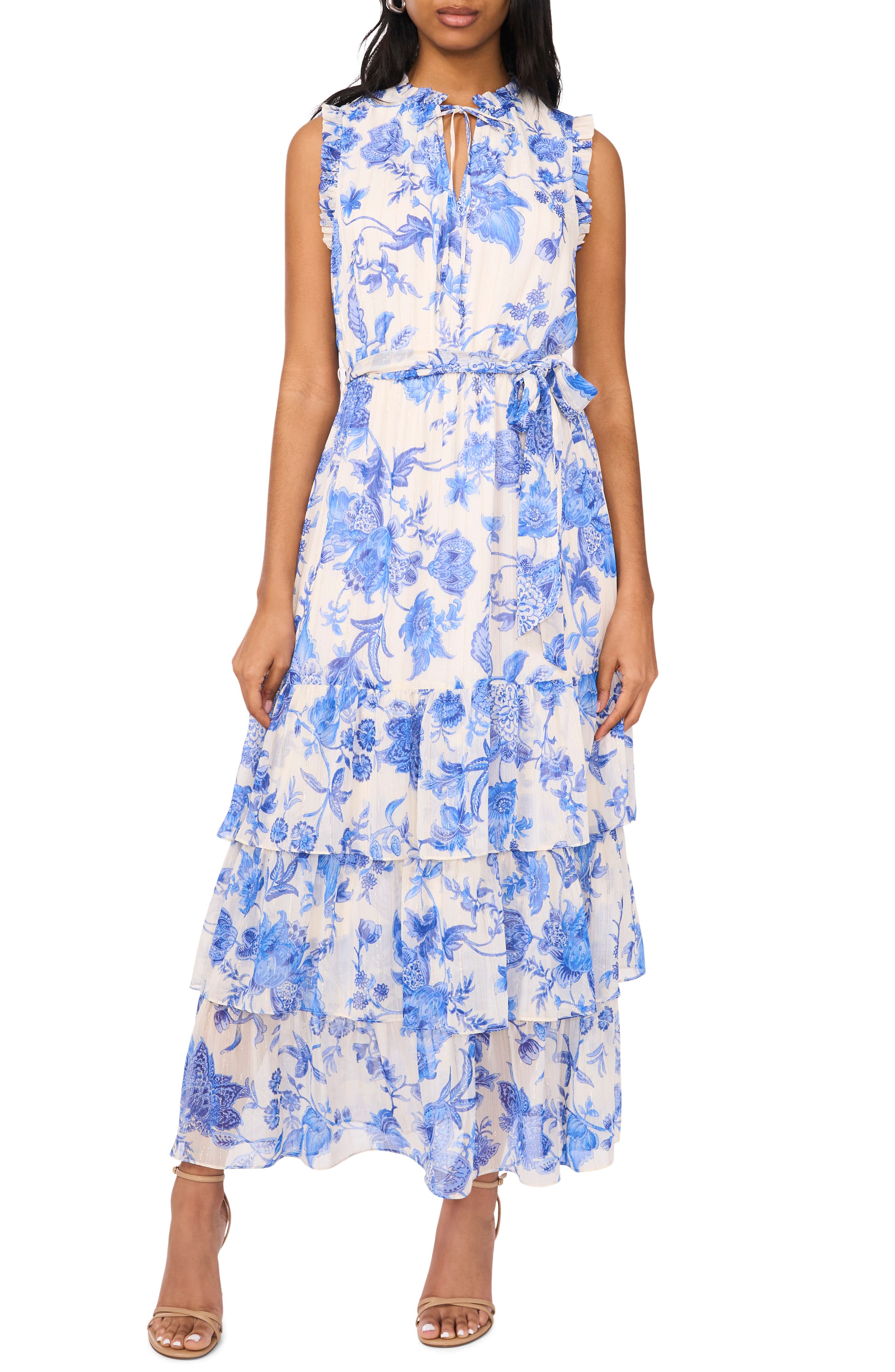 Halogen® Floral Print Sleeveless Tiered Maxi Dress | Nordstromrack