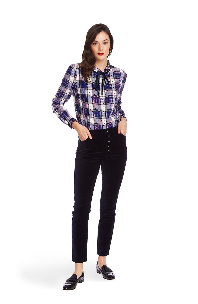 Court & Rowe Tie Ruffle Collar Flocked Dot Plaid Shirt | Nordstromrack