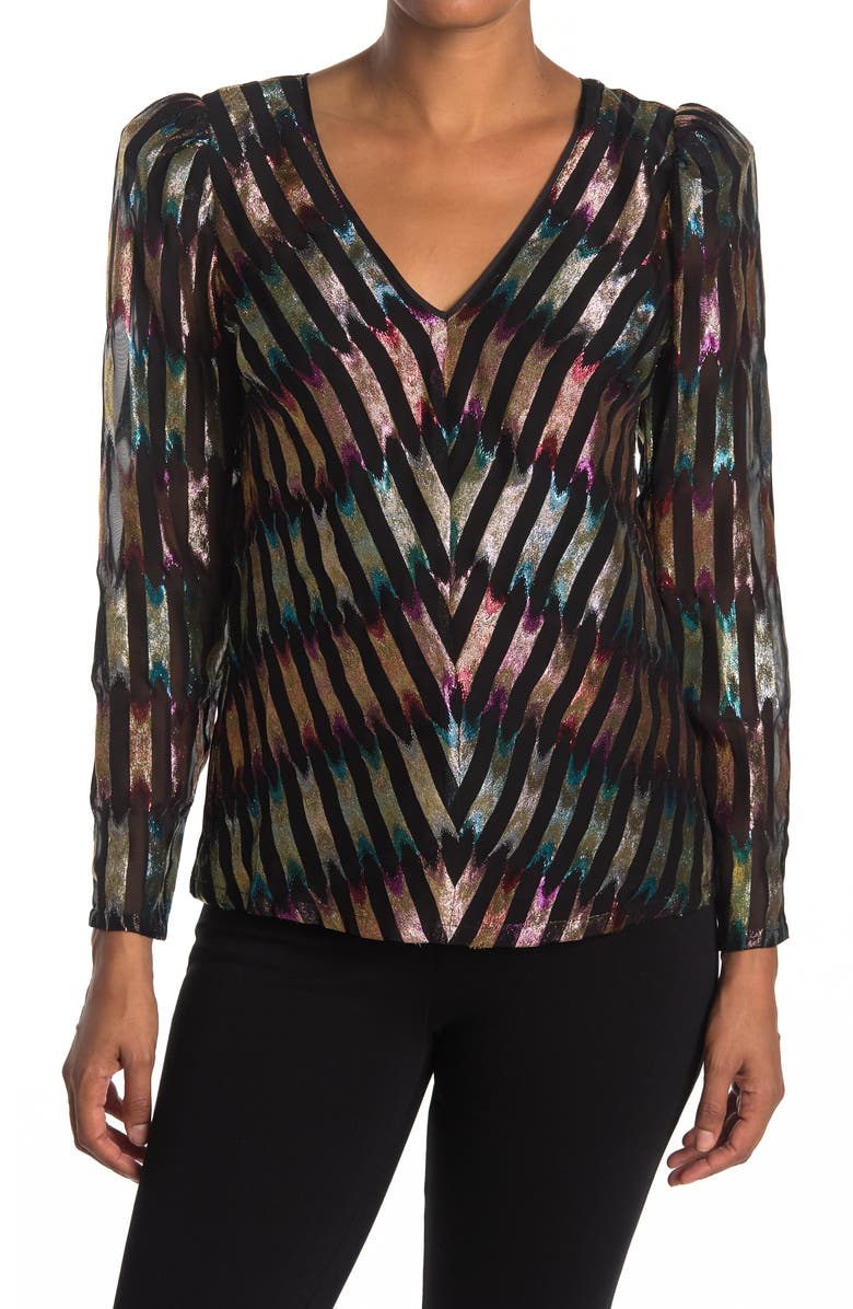 Trina Turk Dolomite Metallic Stripe Long Sleeve Top | Nordstromrack