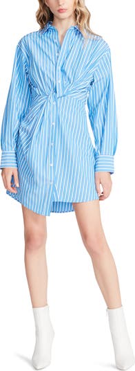 Steve Madden Nadia Stripe Twist Front Long Sleeve Shirtdress | Nordstrom