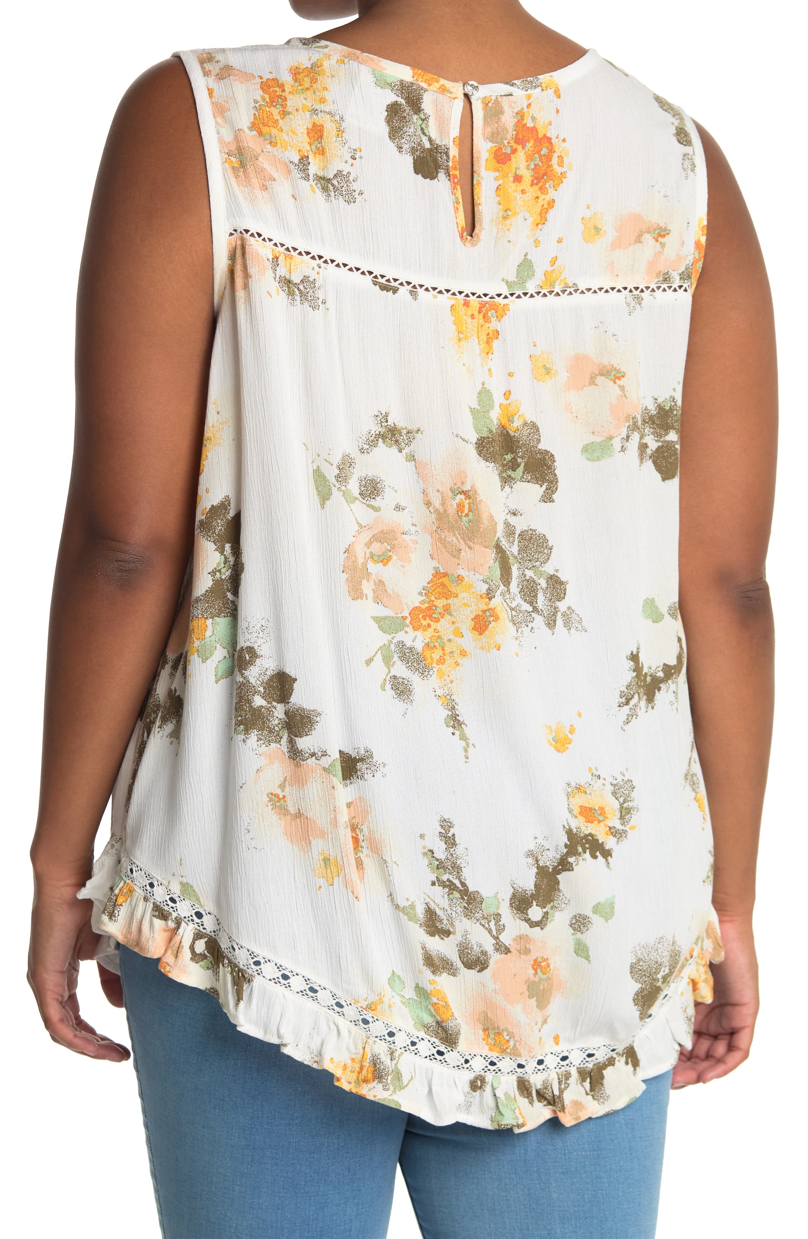 AMERICAN RAG Floral Print Cutout Lace Inset Top | Nordstromrack
