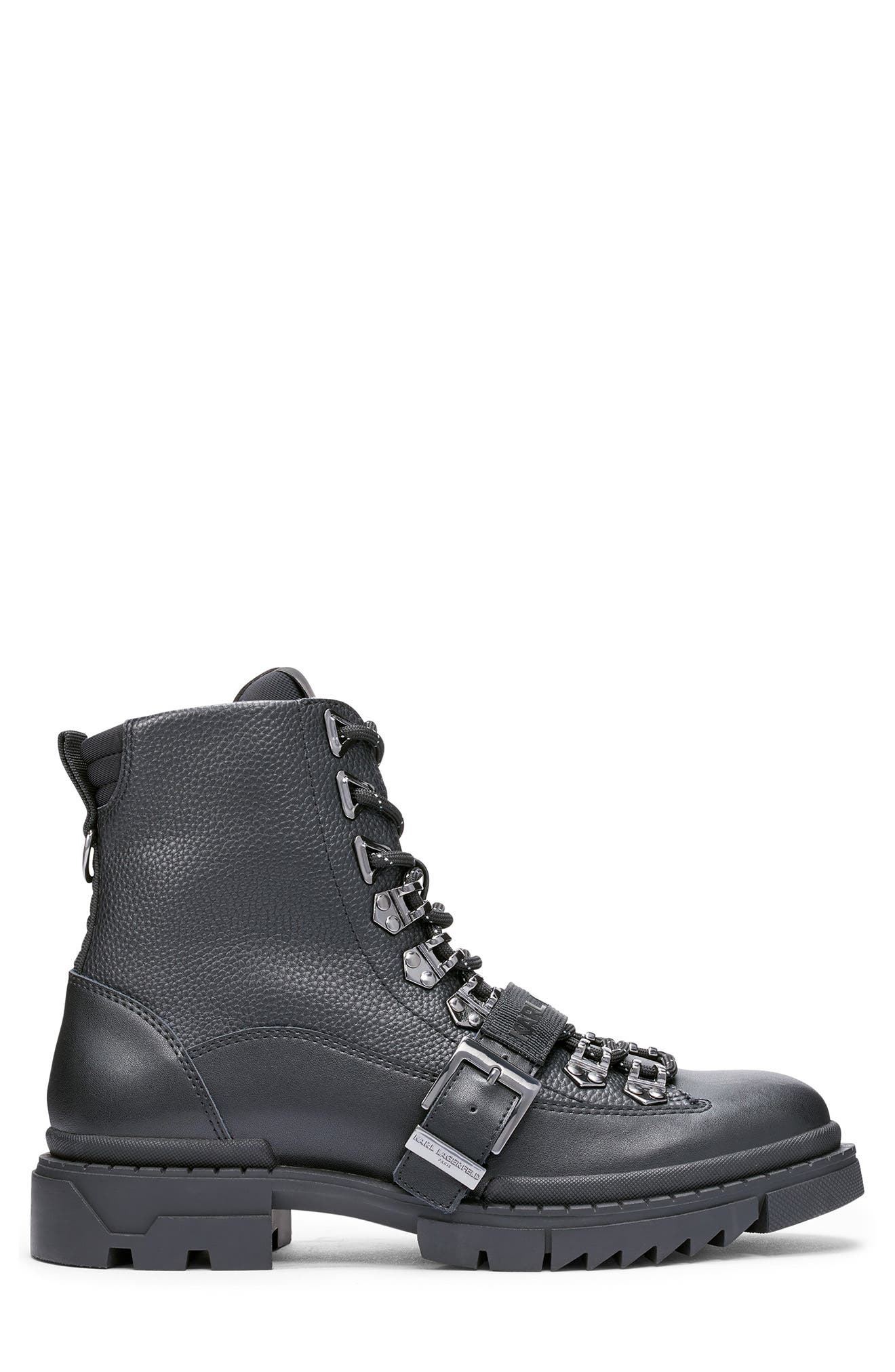 KARL LAGERFELD PARIS Grained Leather Buckled Boot (Men) | Nordstromrack
