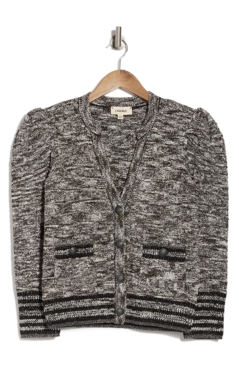 L'AGENCE Jenni Puff Shoulder Waffle Stitch Cardigan | Nordstromrack