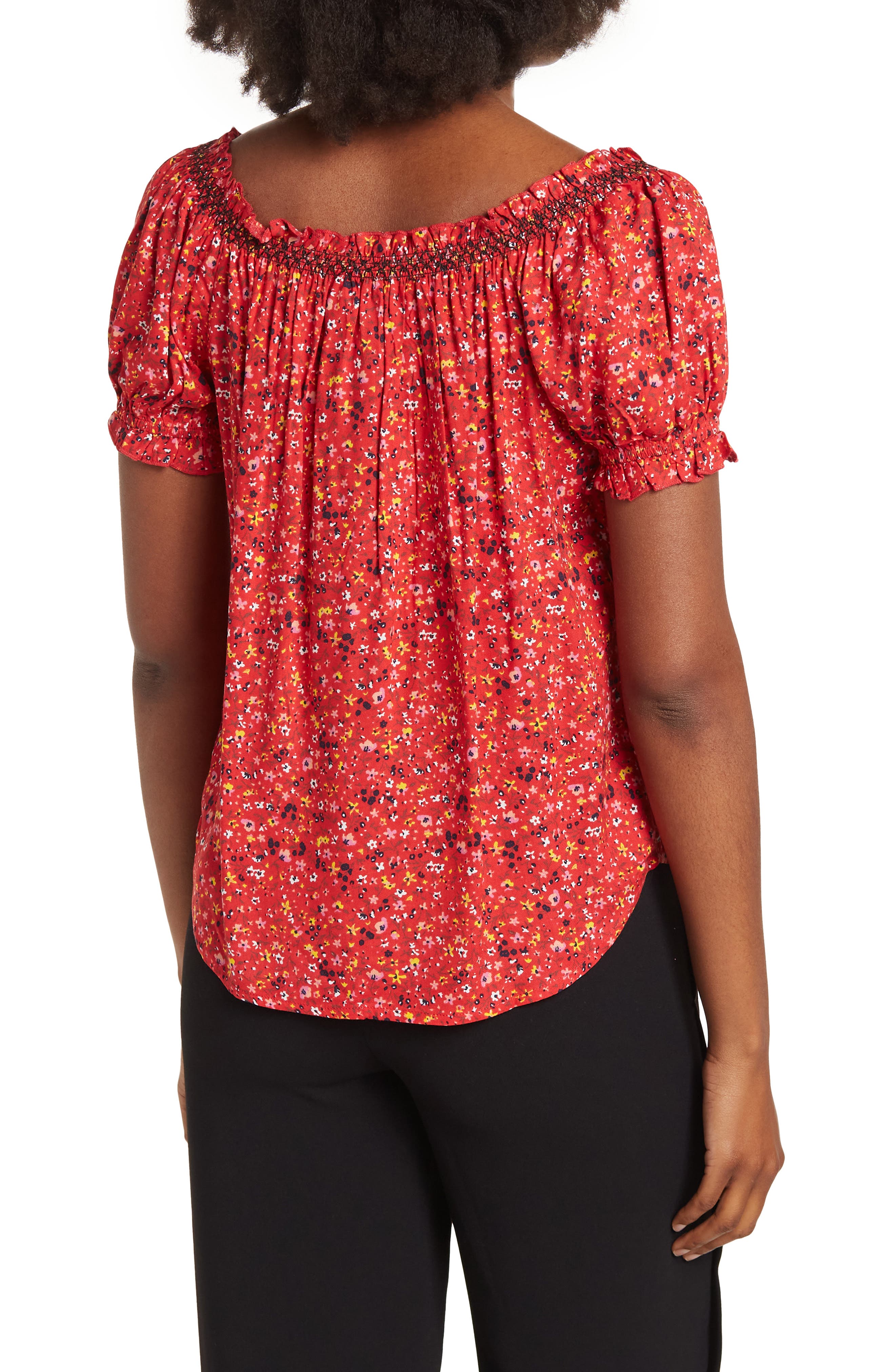 CHENAULT Rayon Challis Smocked Peasant Top | Nordstromrack