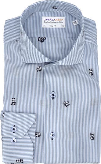 Lorenzo Uomo Easy Iron Embroidered Stripe Trim Fit Dress Shirt ...