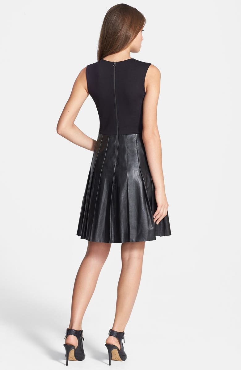 Halogen® Leather & Ponte Pleat Dress | Nordstrom