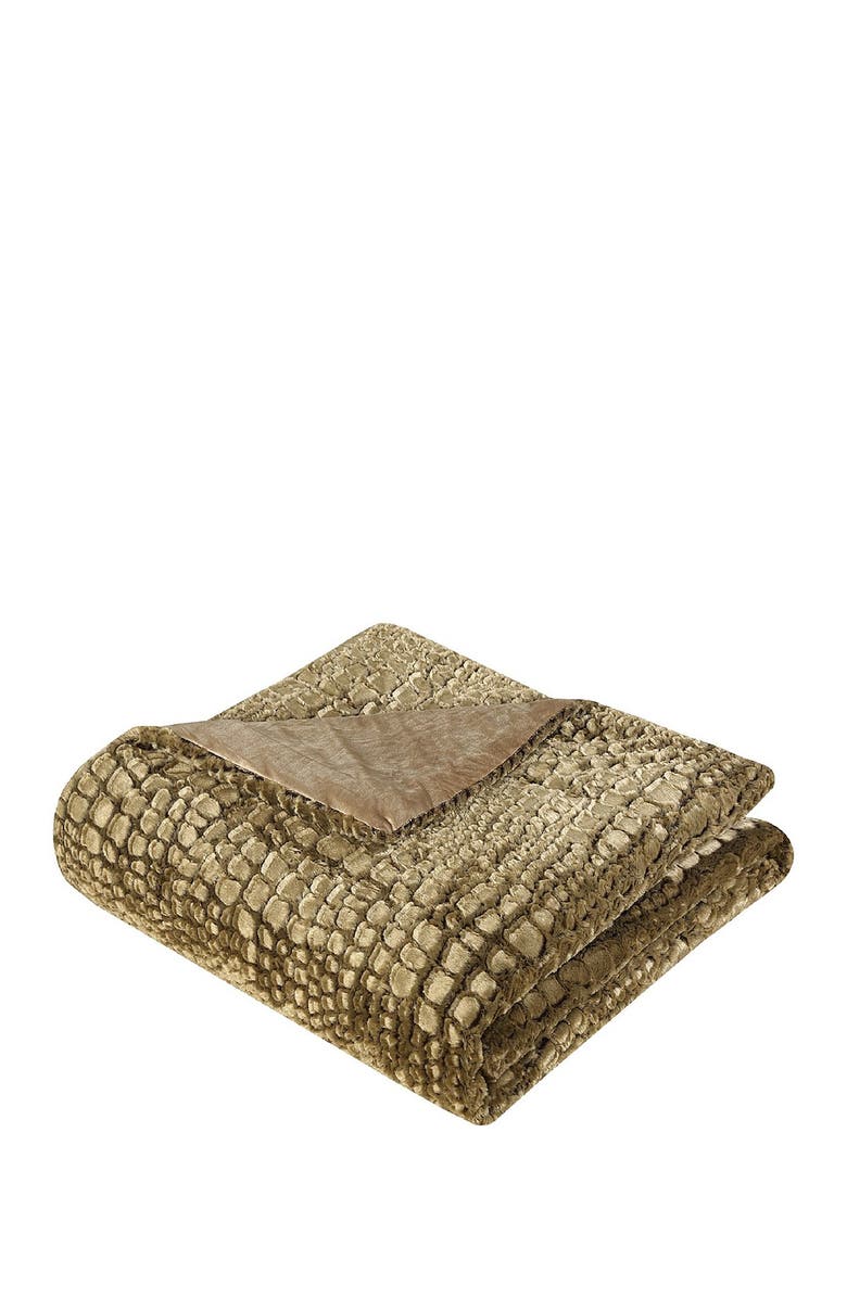 CHIC Alligator Print Faux Fur Gold 3-Piece Queen Comforter Set - Gold ...