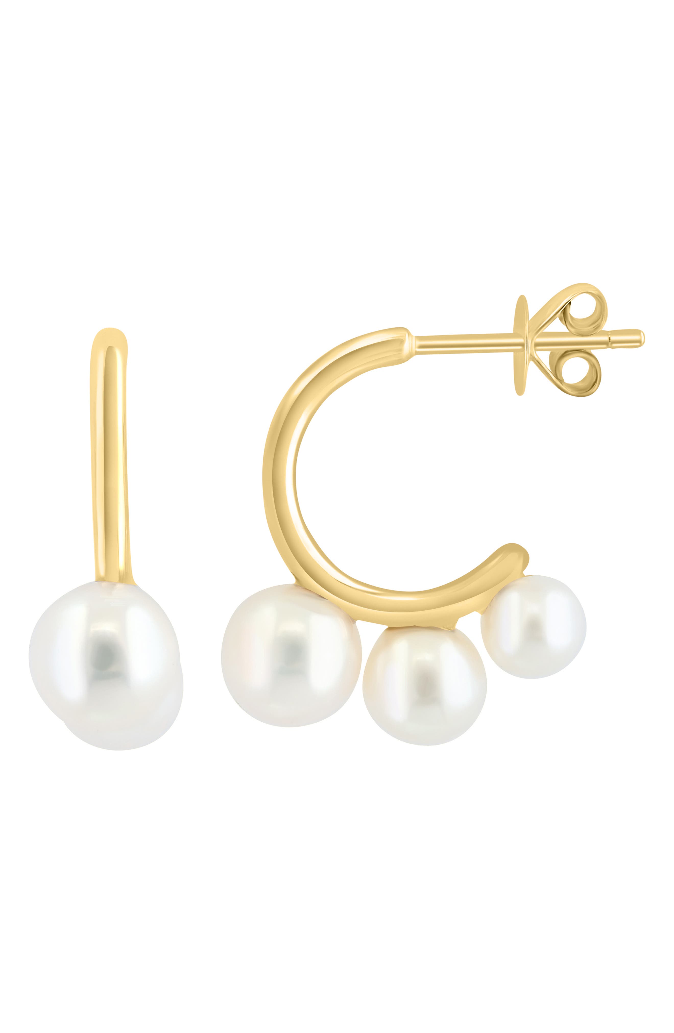 EFFY 14K Yellow Gold Freshwater Pearl Hoop Earrings | Nordstromrack