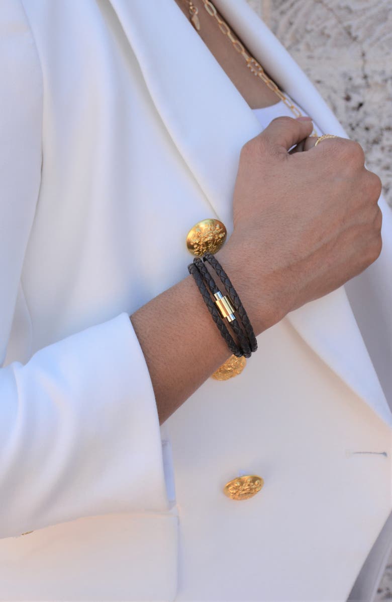 Liza Schwartz Original Braided Leather Triple Wrap Magnetic Bracelet ...