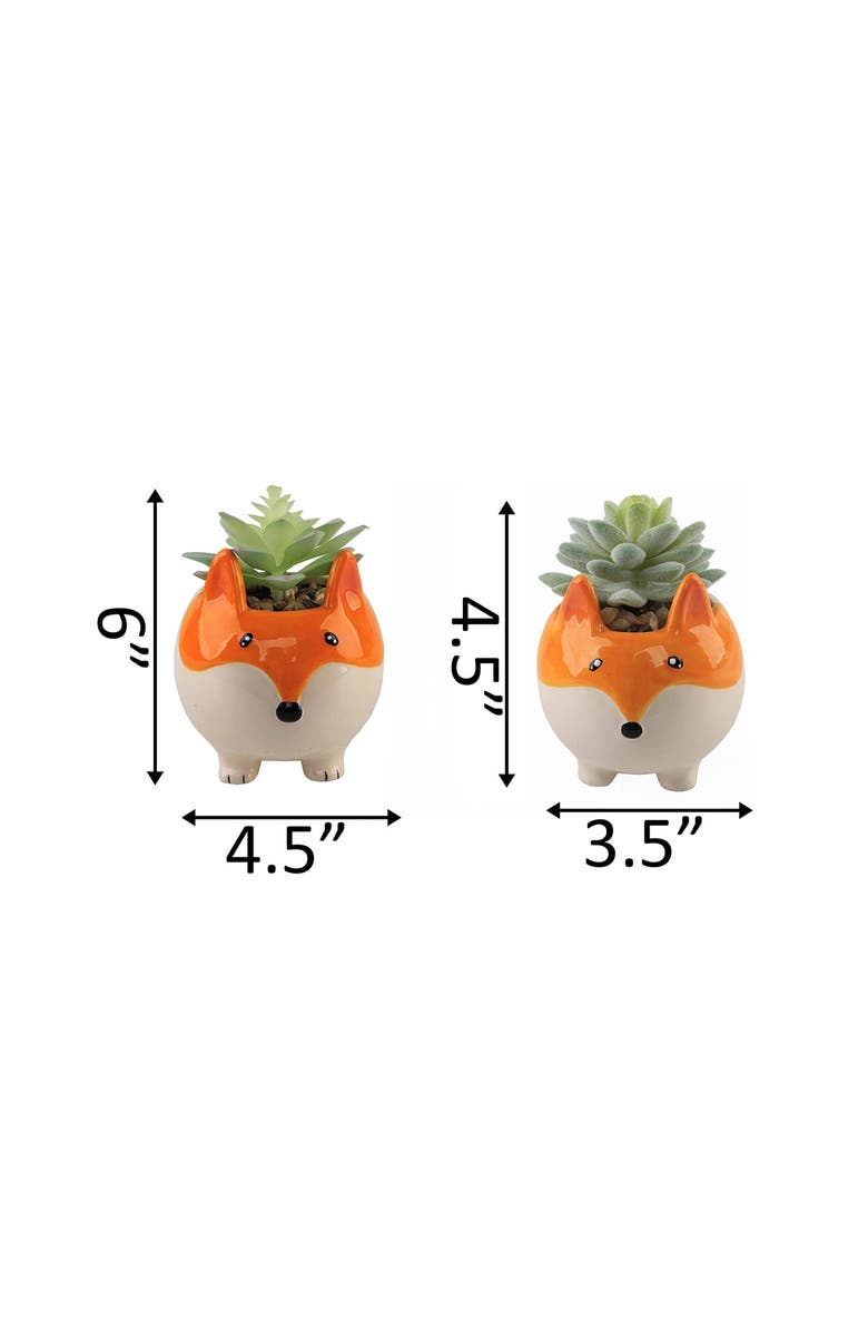 FLORA BUNDA Faux Succulent in 3.5" Small Orange Fox Ceramic Planter ...