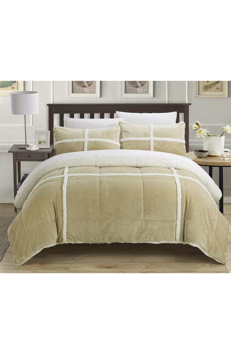 CHIC King Camille Box Sherling Lined Comforter Set - Camel | Nordstromrack