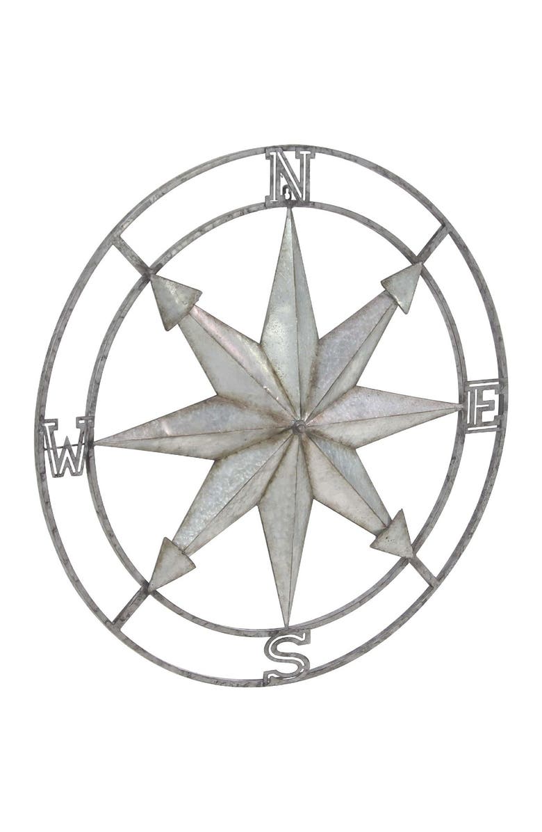 SONOMA SAGE HOME Silvertone Metal Compass Wall Decor with Distressed ...