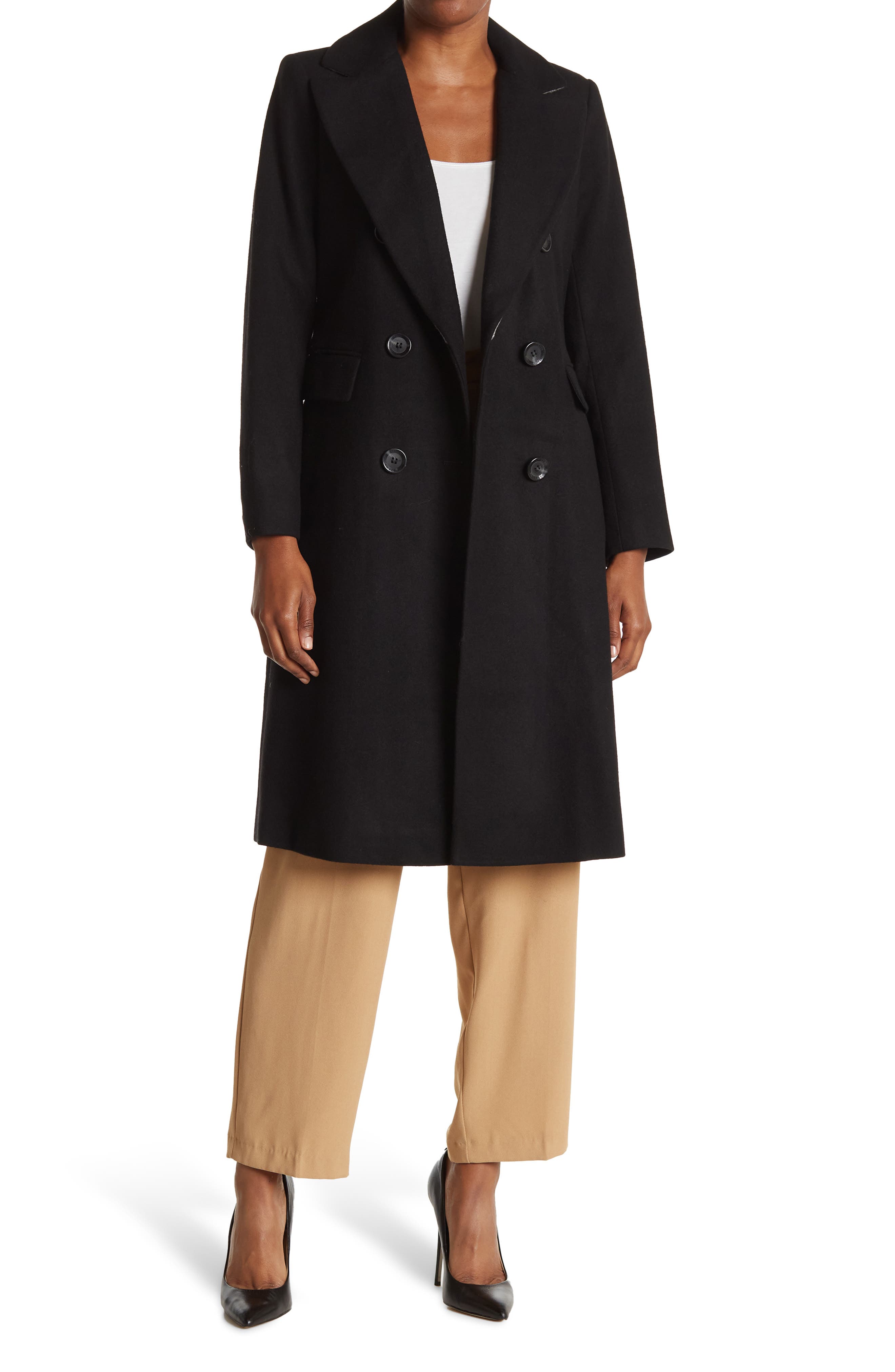Sam Edelman Double Breasted Reefer Coat w/ Combo Undercollar ...